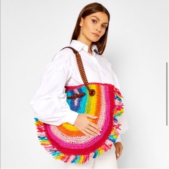 Kurt Geiger | Bags | Kurt Geiger Chelsea Rainbow Raffia Tote Bag Xl ...